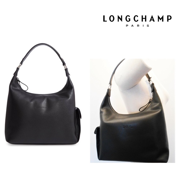 Longchamp | Bags | 56 Longchamp New Le Foulonn Leather Hobo Bag In Black Textured Leather | Poshmark